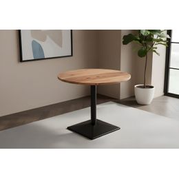 Bistrotisch rund 90 x 90 cm Akazienholz natur massiv S&auml;ulengestell-eckig schwarz EMILIO