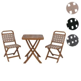 Mendler Garten-Set HWC-P70, Sitzgruppe Balkon-Set Garnitur 2x Stuhl Tisch, Seilgeflecht Akazie Holz klappbar 119718+119719
