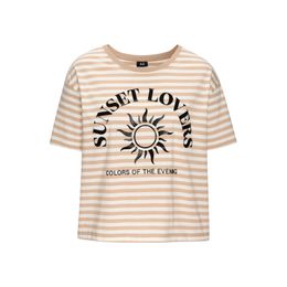 H.I.S. H.I.S Damen T-Shirt, camelfarben gestreift, Gr&ouml;&szlig;e 36/38