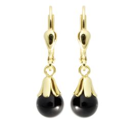 Paar Ohrh&auml;nger OSTSEE-SCHMUCK "- Gl&ouml;ckchen - Gold 333/000 - Onyx" Gr. 25, gold (gold 333, goldfarben, gelb), Ohrringe, Damen, Gelbgold 333, Paar Ohrh&auml;nger