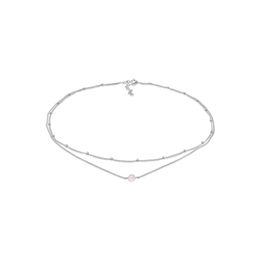 Choker Elli "Halskette Choker Layer Look Kugelkette Rosenquarz 925 Silber" Gr. 36, silber, Halsketten, Damen, mit Steinen, Silber 925 (Sterlingsilber), Choker