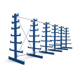 STIER Kragarmregal doppelseitig 5 Felder mit 6 absteigenden Ebenen 6500x2000x500mm enzianblau (905268)