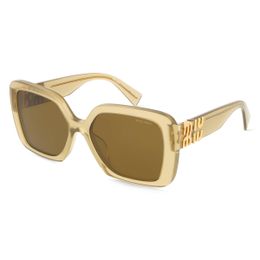 Miu Miu MU10YS | Damen-Sonnenbrille | Fassung: Vollrand, Quadratisch, Acetat, Wei&szlig; Blau | Glasfarbe: Braun