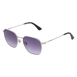 Police POISPLL06 | Unisex-Sonnenbrille | Fassung: Vollrand, Geometrisch, Metall, Silber Wei&szlig; | Glasfarbe: Grau Verlaufend