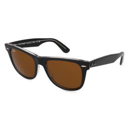 Ray-Ban 0RB2140 WAYFARER | Unisex-Sonnenbrille | Fassung: Vollrand, Quadratisch, Acetat, Schwarz Transparent | Glasfarbe: Braun