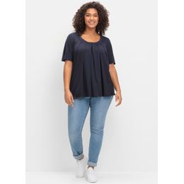 sheego Damen Shirt mit Kellerfalte vorn, tiefblau, Gr&ouml;&szlig;e 48/50