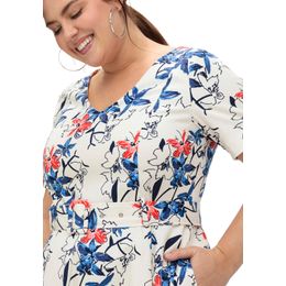 sheego Gro&szlig;e Gr&ouml;&szlig;en Cocktailkleid mit Blumenprint und Stoffg&uuml;rtel, champagner-gemustert, Gr&ouml;&szlig;e 56 - Damen