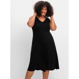 sheego Gro&szlig;e Gr&ouml;&szlig;en Jerseykleid mit Raffung vorne, &auml;rmellos, schwarz, Gr&ouml;&szlig;e 52 - Damen