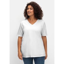 sheego Damen T-Shirt mit doppellagigem Vorderteil, wei&szlig;, Gr&ouml;&szlig;e 40/42