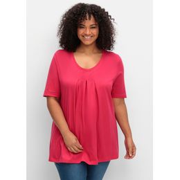 sheego Gro&szlig;e Gr&ouml;&szlig;en T-Shirt in A-Linie, mit Kellerfalte am Ausschnitt, magenta, Gr&ouml;&szlig;e 52/54 - Damen