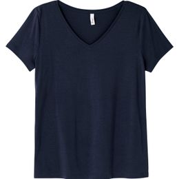sheego Gro&szlig;e Gr&ouml;&szlig;en T-Shirt mit V-Ausschnitt, Rippqualit&auml;t, marine, Gr&ouml;&szlig;e 56/58 - Damen