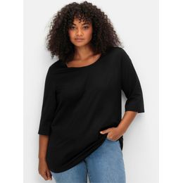 sheego Damen 3/4-Arm-Shirt im geraden, l&auml;ngeren Schnitt, schwarz, Gr&ouml;&szlig;e 56/58
