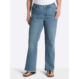 sheego Gro&szlig;e Gr&ouml;&szlig;en Bootcut-Jeans mit Fransensaum, blue-bleached, Gr&ouml;&szlig;e 54 - Damen