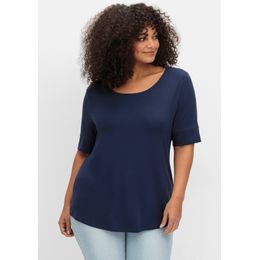 sheego Gro&szlig;e Gr&ouml;&szlig;en T-Shirt mit zweilagigem &Auml;rmelb&uuml;ndchen, marine, Gr&ouml;&szlig;e 52 - Damen