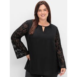 sheego Gro&szlig;e Gr&ouml;&szlig;en Tunika mit Spitzen-&Auml;rmeln, schwarz, Gr&ouml;&szlig;e 54 - Damen