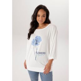 sheego Gro&szlig;e Gr&ouml;&szlig;en Fledermausshirt, wei&szlig;-blau, Gr&ouml;&szlig;e 46 - Damen