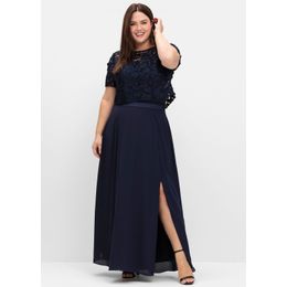 sheego Gro&szlig;e Gr&ouml;&szlig;en Tunikashirt aus floraler Spitze, hinten offen, marine, Gr&ouml;&szlig;e 54 - Damen