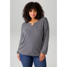 sheego Gro&szlig;e Gr&ouml;&szlig;en Langarmshirt, schwarz-wei&szlig;, Gr&ouml;&szlig;e 46 - Damen