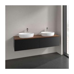 Villeroy & Boch Villeroy und Boch Antao Waschtisch-Unterschrank L39152PD mit Beleuchtung, 2 Ausz&uuml;ge, 1600 x 360 x 500 mm, Front mit Struktur, Black Matt Lacquer / Warm Walnut