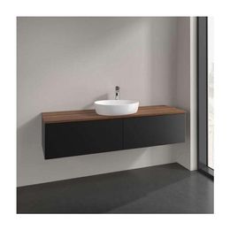 Villeroy & Boch Villeroy und Boch Antao Waschtisch-Unterschrank L36052PD mit Beleuchtung, 2 Ausz&uuml;ge, 1600 x 360 x 500 mm, Front ohne Struktur, Black Matt Lacquer / Warm Walnut