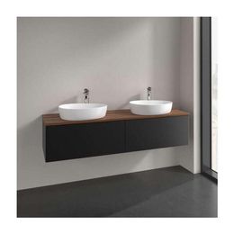 Villeroy & Boch Villeroy und Boch Antao Waschtisch-Unterschrank L39052PD mit Beleuchtung, 2 Ausz&uuml;ge, 1600 x 360 x 500 mm, Front ohne Struktur, Black Matt Lacquer / Warm Walnut