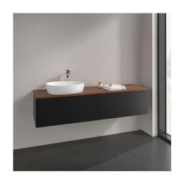 Villeroy & Boch Villeroy und Boch Antao Waschtisch-Unterschrank L37052PD mit Beleuchtung, 2 Ausz&uuml;ge, 1600 x 360 x 500 mm, Front ohne Struktur, Black Matt Lacquer / Warm Walnut