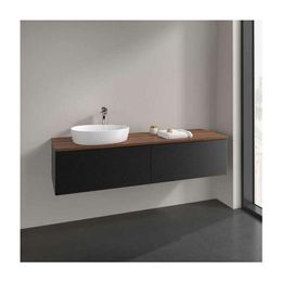 Villeroy & Boch Villeroy und Boch Antao Waschtisch-Unterschrank L37152PD mit Beleuchtung, 2 Ausz&uuml;ge, 1600 x 360 x 500 mm, Front mit Struktur, Black Matt Lacquer / Warm Walnut
