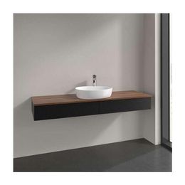 Villeroy & Boch Villeroy und Boch Antao Waschtisch-Unterschrank L14152PD mit Beleuchtung, 2 Ausz&uuml;ge, 1600 x 190 x 500 mm, Front mit Struktur, Black Matt Lacquer / Warm Walnut