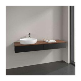 Villeroy & Boch Villeroy und Boch Antao Waschtisch-Unterschrank L15012PD mit Beleuchtung, 2 Ausz&uuml;ge, 1600 x 190 x 500 mm, Front ohne Struktur, Black Matt Lacquer / Warm Walnut