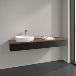 Villeroy & Boch Villeroy und Boch Antao Waschtisch-Unterschrank L15152PD mit Beleuchtung, 160x19x50cm, Hahnlochbohrung, Waschbeckenplattenfarbe warm walnut, black matt lacquer