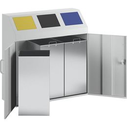 eurokraft pro Wertstoffsammelschrank, Volumen 3 x 50 l, lichtgrau RAL 7035