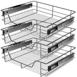 Kesser&reg; Teleskopschublade 30-60cm Schrankbreite verchromt aus Edelstahl Schubladeneinsatz f&uuml;r K&uuml;chenschrank Korbauszug Schrankauszug
