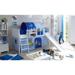 Ticaa Hochbett mit Rutsche Rutschbett "Ekki" Country Kiefer Wei&szlig; Motiv