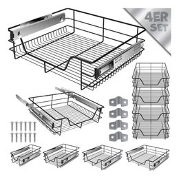 Kesser&reg; Teleskopschublade 30-60cm Schrankbreite verchromt aus Edelstahl Schubladeneinsatz f&uuml;r K&uuml;chenschrank Korbauszug Schrankauszug