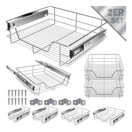 Kesser&reg; Teleskopschublade 30-60cm Schrankbreite verchromt aus Edelstahl Schubladeneinsatz f&uuml;r K&uuml;chenschrank Korbauszug Schrankauszug