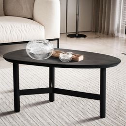 FineBuy Couchtisch 80cm nierenf&ouml;rmig Massivholz schwarz Wohnzimmertisch Metallgestell