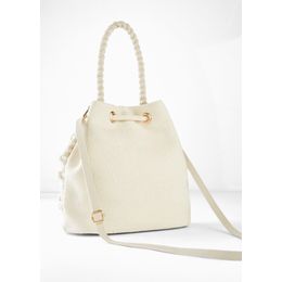 bonprix Beuteltasche in strukturierter Optik, beige, Gr.26x23 cm, Sommerliche Beuteltasche mit kleinen Knotendetails, aus Vegan