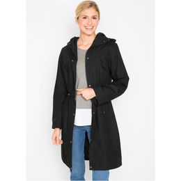 bonprix Parka mit Kapuze, schwarz, Gr.38, Locker geschnittener Longparka mit Kapuze, tailliert, aus 100% Baumwolle