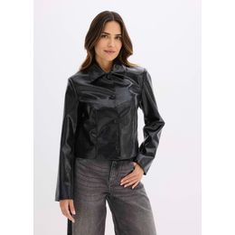 bonprix Verk&uuml;rzte Lederimitat-Jacke mit glossy Krokopr&auml;gung, schwarz, Gr.48, Stylische Jacke in verk&uuml;rzter FormLederimitat