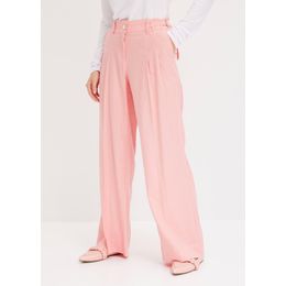 bonprix Palazzo-Hose aus leichtem Leinen-Mix, rosa, Gr.40, Weite Bundfaltenhose mit verstellbaren Riegeln am Bund