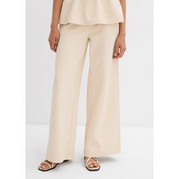 bonprix Marlenehose aus Piqu&eacute;, beige, Gr.36/38 (S), Weite Hose mit hohem Bund und elastischem Bund sowie seitlichen Eingrifftaschen., 56% Baumwolle