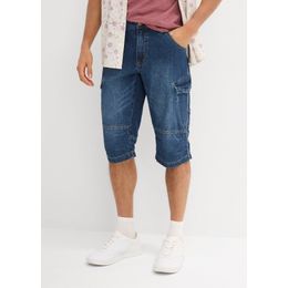 bonprix Leichte Jeans-Long-Cargobermuda Relaxed Fit, blau, Gr.58, Modische Jeans-Long-Cargobermuda aus leichtem Denim mit Ziern&auml;hten, aus 100% Baumwolle
