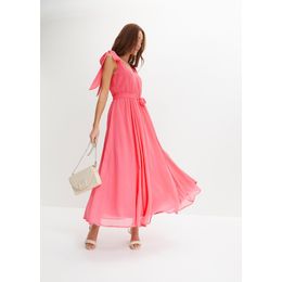 bonprix Chiffonkleid mit Schleifendetails, pink, Gr.40, Modisches Chiffonkleid mit Schleifen-Details an den Schultern und Bindeband in der Taille