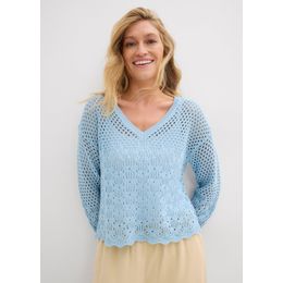 bonprix Leichter Ajour-Pullover, blau, mit Baumwolle