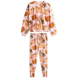 next Pyjama Damen Gr&ouml;&szlig;e S beige / schoko / orange / rosa Winterkleid
