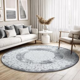 Teppich Sanat "Harmony 3205", hellgrau, H:12mm &Oslash;:200cm, Kunstfaser, Teppiche, Teppich, Wohnzimmer, Orient Optik, Kurzflor, Schlafzimmer, auch als L&auml;ufer
