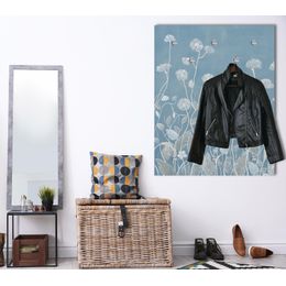 Garderobenpaneel queence "Wandgarderobe mit Motiv Blumenwiese in Hellblau inkl. Edelstahlhaken", grau, B:100cm H:120cm T:2,5cm, Acrylglas, Edelstahl, Garderobenpaneele, Garderobenpaneel, HD Premium Druck auf Acrylglas
