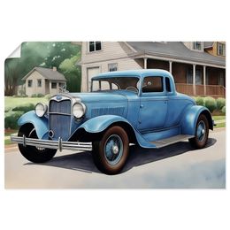 Wandbild Artland, B:90cm H:60cmfarbe bild(er): blau, Papier, Wohnzimmer, Bilder, "Blauer Oldtimer der 1930er Jahre", als Alubild, Leinwandbild,