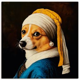 Wandbild Artland "Der Corgi mit dem Perlenohrring", farbe bild(er): schwarz, B:50cm H:50cm, Bilder, als Alubild, Leinwandbild, Poster, Wandaufkleber in verschied. Gr&ouml;&szlig;en