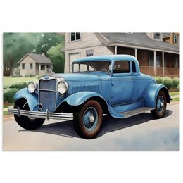 Wandbild Artland, B:90cm H:60cmfarbe bild(er): blau, Alu Dibond, Wohnzimmer, Bilder, "Blauer Oldtimer der 1930er Jahre", als Alubild, Leinwandbild,
